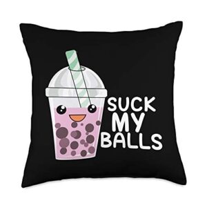 bubble tea balls apparel boba suck my balls bubble-tea gift throw pillow, 18x18, multicolor