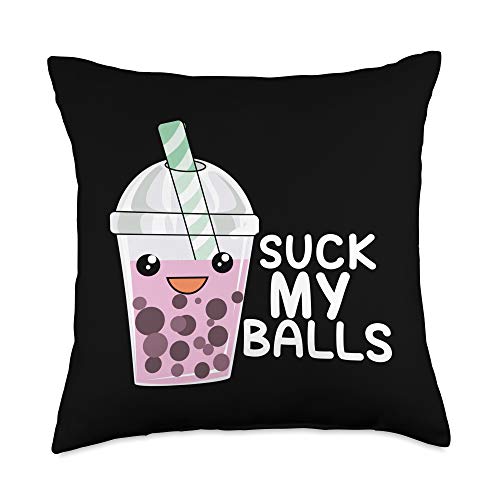 Bubble Tea Balls Apparel Boba Suck My Balls Bubble-Tea Gift Throw Pillow, 18x18, Multicolor