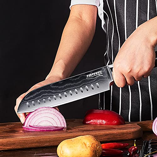 Damascus Santoku Knife 7 Inch, VG-10 67 Layer Damascus Steel Japanese Knife, Razor Sharp Kitchen Knife with Solid G10 Handle, Professional Cooking Knife with Gift Box