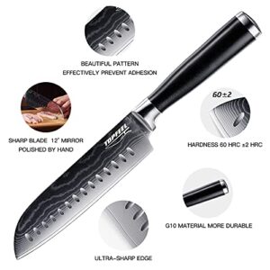 Damascus Santoku Knife 7 Inch, VG-10 67 Layer Damascus Steel Japanese Knife, Razor Sharp Kitchen Knife with Solid G10 Handle, Professional Cooking Knife with Gift Box