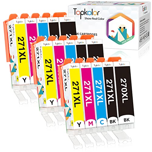 Topkolor PGI-270XL CLI-271XL Compatible Ink Cartridge Replacement for Canon PGI 270 XL CLI 271 XL, 15Pack Ink Cartridges Combo to use with MG6821 TS6020 TS8020 TS9020 Printer,Black,Cyan,Magenta,Yellow