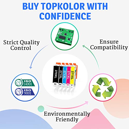 Topkolor PGI-270XL CLI-271XL Compatible Ink Cartridge Replacement for Canon PGI 270 XL CLI 271 XL, 15Pack Ink Cartridges Combo to use with MG6821 TS6020 TS8020 TS9020 Printer,Black,Cyan,Magenta,Yellow