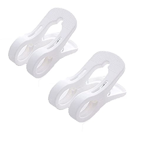 2Pcs Beach Towel Clips, Large Size Windproof Plastic Clips, Bathroom Towel Clips, Quilt Clamps Clothes Pegs for Home Pool Chairs, Laundry, Sunbeds and Sun Loungers (White)