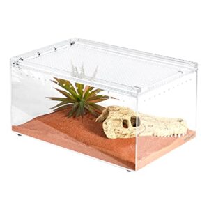 repti zoo magnetic acrylic breeding enclosure, 12x8x6 inch flat long reptile breeding box terrarium cage for tarantula scorpion sling isopods lizards roach invertebrates insect mantis