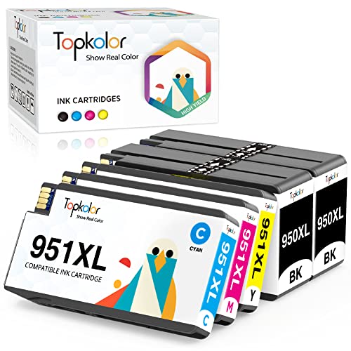 Topkolor 950XL 951XL Compatible Ink Cartridge Replacement for 950 951 XL,4Pack Ink Cartridges Combo for HP OfficeJet Pro 8600 8620 8625 8640 8100 8610 8630 276dw 251dw Series Printers, 5 Packs