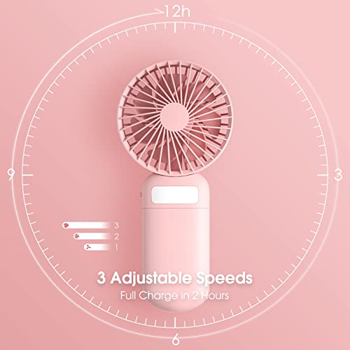 Mini Handheld Fan, Portable Fan Battery Operated, Small Personal Fan USB Rechargeable, 3 Speed Adjustable Hand Fan with Mirror & LED Fill Light, Makeup Eyelash Fan for Women Girls Travel Office