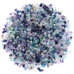 wykoo decorative fluorite tumbled chips stone, 1.1 lb/500g natural crystal pebbles quartz stones irregular shaped aquarium gravel for fish tank, vase fillers, home decoration (about 500 gram)