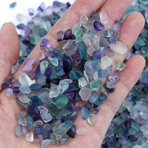 WYKOO Decorative Fluorite Tumbled Chips Stone, 1.1 Lb/500g Natural Crystal Pebbles Quartz Stones Irregular Shaped Aquarium Gravel for Fish Tank, Vase Fillers, Home Decoration (About 500 Gram)