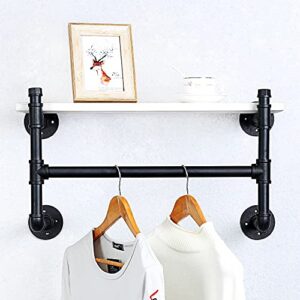 HAOVON Industrial Pipe Clothing Rack Wall Mounted Wood Shelf,Pipe Shelving Floating Shelves,Retail Garment Rack Display Rack Clothes Racks(1 Tier,24in)