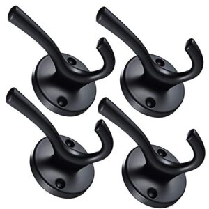 teci towel robe hooks, bathroom/coat clothes hook matte black round hanger wall hooks heavy duty for bath kitchen bedroom garage hotel wall mounted 4 pack tc007b-4