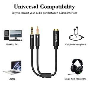 KINPS Headphone Splitter for Computer 3.5mm Female to Dual 3.5mm Male Headphone Mic Audio Y Splitter Cable Smartphone Headset to PC Adapter