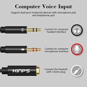 KINPS Headphone Splitter for Computer 3.5mm Female to Dual 3.5mm Male Headphone Mic Audio Y Splitter Cable Smartphone Headset to PC Adapter