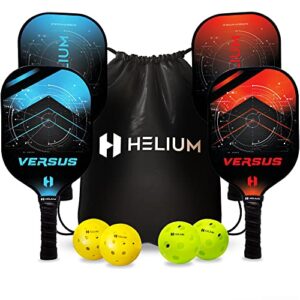 helium pickleball paddles set of 4 - usapa certified - graphite fiberglass surface, lightweight honeycomb core (versus)