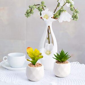 Mocoosy 4 Pack Mini Artificial Succulent Plants in Pots, Fake Succulent Set with White Ceramic Planter Pots, Faux Succulents Plants Artificial Potted for Home Office Bedroom Decorations