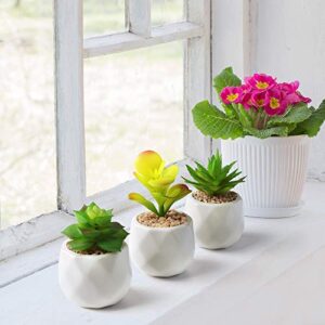 Mocoosy 4 Pack Mini Artificial Succulent Plants in Pots, Fake Succulent Set with White Ceramic Planter Pots, Faux Succulents Plants Artificial Potted for Home Office Bedroom Decorations