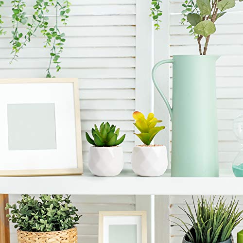 Mocoosy 4 Pack Mini Artificial Succulent Plants in Pots, Fake Succulent Set with White Ceramic Planter Pots, Faux Succulents Plants Artificial Potted for Home Office Bedroom Decorations