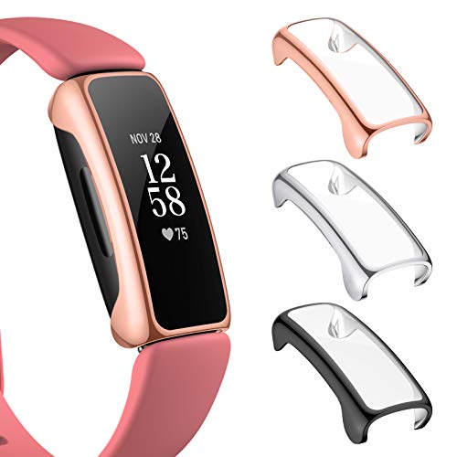 NANW 3-Pack Screen Protector Compatible with Fitbit Inspire 2 (Not for Inspire/Inspire HR), All-Around Protective PC Case Plated Anti-Scratch Cover Rugged Bumper Shell for Inspire 2 Smartwatch