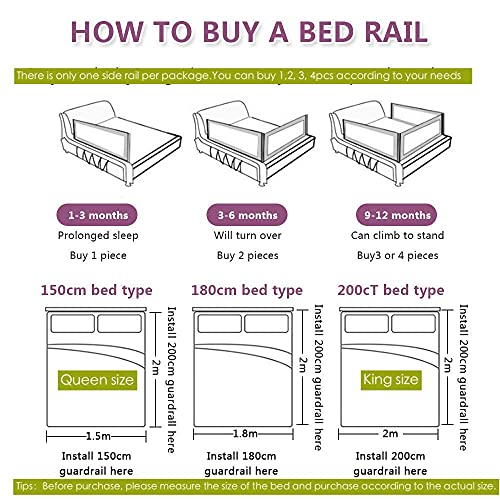 U/D Bed Rails for Toddlers - Extra Long and Tall Specially Designed for Twin, Full, Queen, King (79in(200cm))-1side