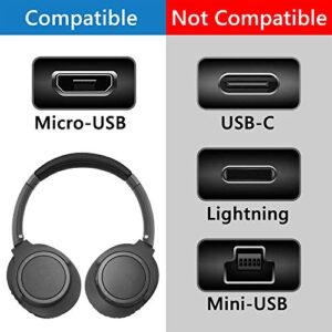 Geekria Micro-USB Headphones Short Charger Cable, Compatible with Audio-Technica ATH-SR30BT ATH-SR6BT ATH-G1WL ATH-DSR7BT Charger, USB to Micro-USB Replacement Power Charging Cord (1 ft / 25 cm)