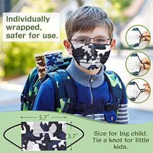 Kids Disposable Face Masks With Design, 50 PCS Individually Wrapped Masks for Boys and Girls, 3-ply Large Size For Children’ Care - 5 Camo Patterns