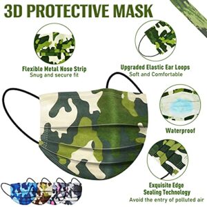 Kids Disposable Face Masks With Design, 50 PCS Individually Wrapped Masks for Boys and Girls, 3-ply Large Size For Children’ Care - 5 Camo Patterns