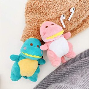 Yatchen Fur Case for AirPods 1&2, Unique Cute 3D Cartoon Fluffy Plush Dinosaur Design Funny for AirPods Cover Case with Keychain Protective Case for AirPods 1&2 Dinosaur Green