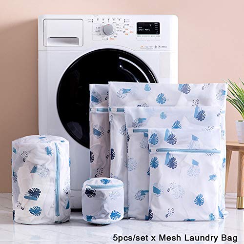 Just E Joy 5pcs/Set Portable Mesh Laundry Bag, Cute Prints Reusable Travel Storage Organizer for Bathroom Washing Machine Underwear Socks