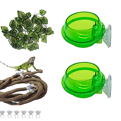 PINVNBY Reptile Suction Cup Feeder,Chameleon Feeding Food Bowl,Translucent Anti Escape Worm Live Fodder Container,Pet Ledge Water Dish Supplies for Lizard Gecko Bearded Dragon(4 Pcs)