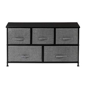 iviamk 2-tier wide closet dresser, nursery dresser tower with 5 easy pull fabric drawers and metal frame, multi-purpose organizer unit for closets, dorm room, living room, hallway, grey