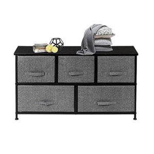 IVIAMK 2-Tier Wide Closet Dresser, Nursery Dresser Tower with 5 Easy Pull Fabric Drawers and Metal Frame, Multi-Purpose Organizer Unit for Closets, Dorm Room, Living Room, Hallway, Grey