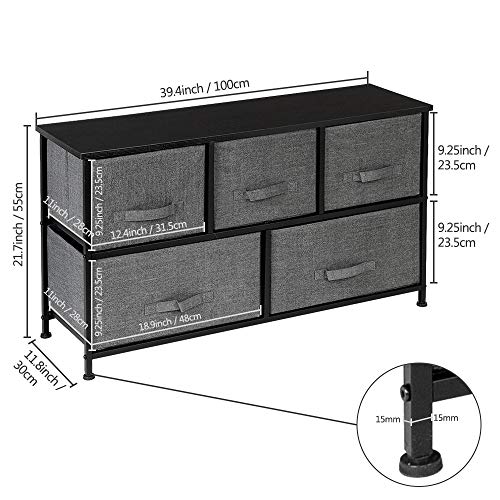 IVIAMK 2-Tier Wide Closet Dresser, Nursery Dresser Tower with 5 Easy Pull Fabric Drawers and Metal Frame, Multi-Purpose Organizer Unit for Closets, Dorm Room, Living Room, Hallway, Grey