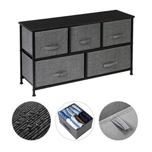 IVIAMK 2-Tier Wide Closet Dresser, Nursery Dresser Tower with 5 Easy Pull Fabric Drawers and Metal Frame, Multi-Purpose Organizer Unit for Closets, Dorm Room, Living Room, Hallway, Grey