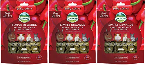 Oxbow 3 Pack of Bell Pepper Simple Rewards Small Pet Treats, 3 Ounces Each, with Hay