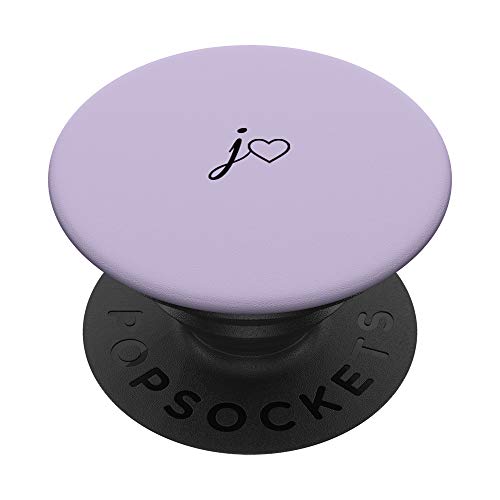 Black Initial Letter J Heart Minimalist Light Pastel Purple PopSockets Swappable PopGrip