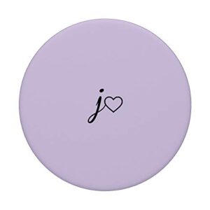 Black Initial Letter J Heart Minimalist Light Pastel Purple PopSockets Swappable PopGrip