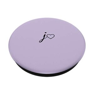 Black Initial Letter J Heart Minimalist Light Pastel Purple PopSockets Swappable PopGrip