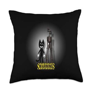 cartoon cat siren head, creepypasta, horror, scary, cartoon cat we love to escape from siren head, throw pillow, 18x18, multicolor