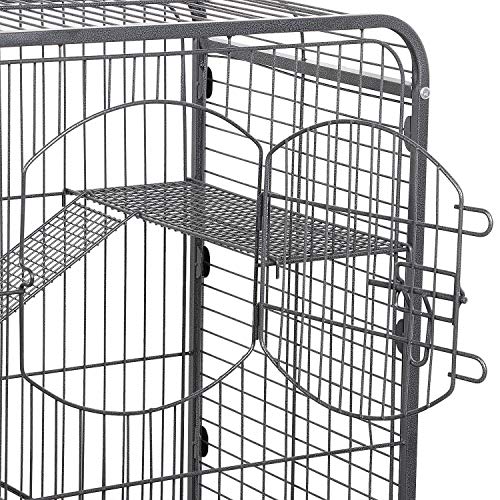 Yaheetech 37 inch Metal Cat Kitten Cage Small Animals Hutch w/ 2 Front Doors/Feeder/Wheels Indoor Outdoor,Black