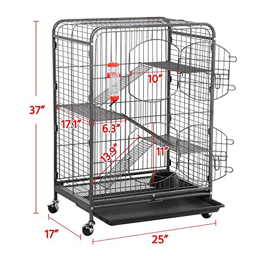 Yaheetech 37 inch Metal Cat Kitten Cage Small Animals Hutch w/ 2 Front Doors/Feeder/Wheels Indoor Outdoor,Black