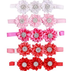 Masue Pets 15pcs/Pack Dog Bow Tie Dog Flower Collar Diamond Dog Accessories Pet Flower Bows Small Dogs Cat Puppy Bowtie Collar Dogs Bowties Pet Supplies