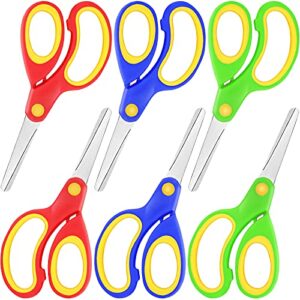 6 pieces left-hand scissors, color rubber and plastic scissors, handmade scissors, stainless steel scissors, 5.12 x 2.36 inches, blue, green, red