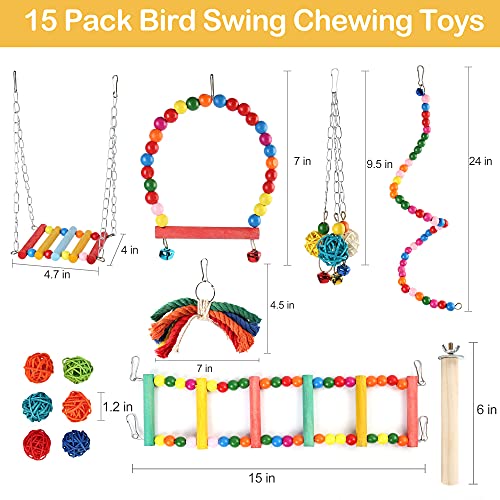 PrimePets Bird Parakeet Toys, Bird Cage Swing Toys, 13 Pack, Colorful Hanging Bell Hammock Climbing Ladder Toys for Cockatiel, Conure, Finches, Mynah, Love Birds