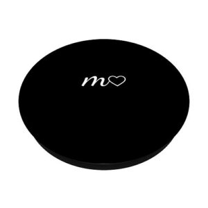 White Initial Letter M Heart Minimalist Black PopSockets Swappable PopGrip