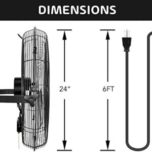 Simple Deluxe 24 Inch Industrial Wall Mount 3 Speed Commercial Ventilation Metal Fan for Warehouse, Workshop, Factory and Basement, Black