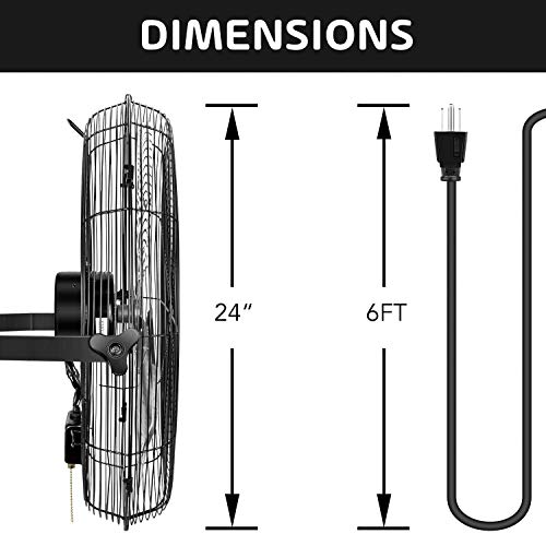 Simple Deluxe 24 Inch Industrial Wall Mount 3 Speed Commercial Ventilation Metal Fan for Warehouse, Workshop, Factory and Basement, Black