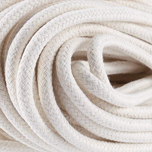 HAKZEON 164FT 1/4 Inch Cotton Rope, Natural Macrame Cord White Clothesline Heavy Duty All Purpose Rope for Wall Hanging, Plant Hanger, DIY Cotton Rope Basket, Crafts, Knitting and Wall Tapestries