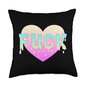 anxiety creepy cute pastel goth fuck heart pastel goth kawaii halloween throw pillow, 18x18, multicolor