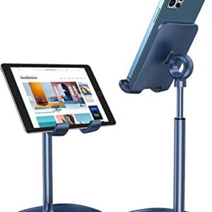 LISEN Cell Phone Stand,Angle Height Adjustable Stable Cell Phone Stand for Desk,Sturdy Aluminum Metal Phone Holder (Blue)