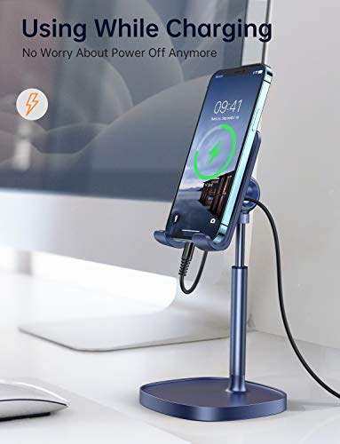 LISEN Cell Phone Stand,Angle Height Adjustable Stable Cell Phone Stand for Desk,Sturdy Aluminum Metal Phone Holder (Blue)