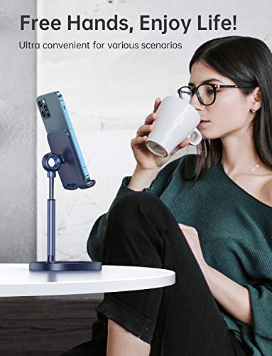 LISEN Cell Phone Stand,Angle Height Adjustable Stable Cell Phone Stand for Desk,Sturdy Aluminum Metal Phone Holder (Blue)